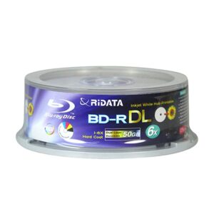 ridata blu ray disc 50gb 6x white inkjet printable bd-r dl 25 pack