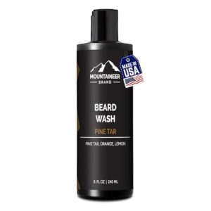 mountaineer brand beard wash for men | 100% natural beard shampoo | thick cleaning softening lather for hair and skin | hydrate and detangle | grooming treatment | wv pine tar scent 8oz