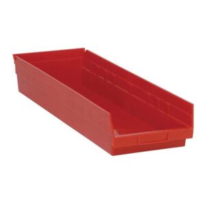 quantum storage systems quantum storage qsb114rd 6-pack 4" hanging plastic shelf bin storage containers, 23-5/8" x 8-3/8" x 4", red