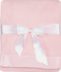 thermal waffle weave baby blanket with satin nylon trim (pink)