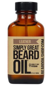 simply great beard oil - leather scented - holiday gifts - stocking stuffers - beard conditioner -3 oz - easy applicator - natural - vegan and cruelty free care for beards - gifts for men