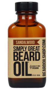 simply great beard oil - sandalwood scented - holiday gifts - stocking stuffers - beard conditioner 3 oz easy applicator - natural - vegan and cruelty free care for beards - gifts for men with beards