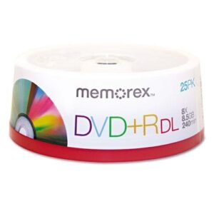 memorex dual-layer dvd+r discs, 8.5gb, 25/pack