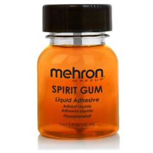 mehron makeup spirit gum | spirit gum adhesive | special fx, cosplay, halloween, stage performance makeup | professional cosmetic glue adhesive for face, skin, & body (1 oz)