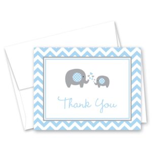 myexpression.com 50 cnt grey blue chevron elephant baby shower thank you cards