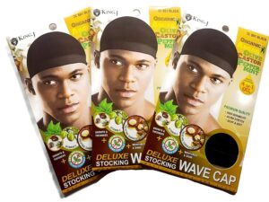 healthy treated wave deluxe stocking wave cap black (3 pack)