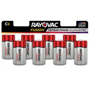 rayovac fusion c batteries, premium alkaline c cell batteries (8 battery count)