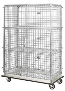 omega 24" deep x 60" wide x 69" high mobile chrome dolly base security cage with 3 interior shelves