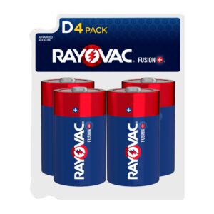 rayovac fusion d batteries, premium alkaline d cell batteries (4 battery count)