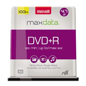 maxell dvd+r discs 4.7gb 16x spindle silver 100/pack max639016