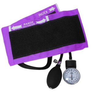 dixie ems deluxe aneroid sphygmomanometer blood pressure set w/adult cuff, carrying case and calibration tool - purple