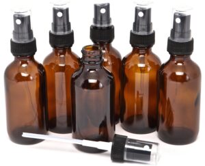 vivaplex, 6, amber, 2 oz glass bottles, with black fine mist sprayers