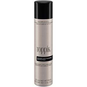 toppik colored hair thickener, black, volumizing root touch up concealer hair color spray, colored spray for root touch up, cover up, hair thickening, hair building fiber spray, 5.1oz spray