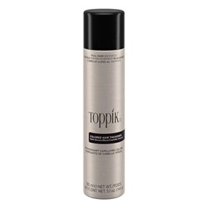 toppik colored hair thickener, 5.1 oz dark brown hair spray can for thinning hair, hair spray for root touch up and hair thickening