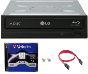 lg wh16ns40 16x blu-ray bdxl dvd cd internal burner drive bundle with free 25gb m-disc bd + sata cable + mounting screws