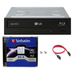 lg wh14ns40 16x blu-ray bdxl dvd cd internal burner drive bundle with free 25gb m-disc bd + sata cable + mounting screws