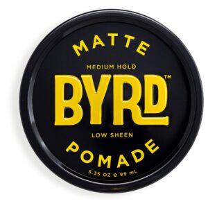 byrd hair matte pomade - medium hold, no sheen, for all hair types, mineral oil & paraben free, phthalate & sulfate free, cruelty-free, water based, 3.35oz