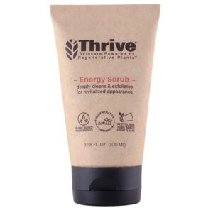 thrive natural care face scrub - gentle exfoliating face wash provides deep cleanse, improves skin texture, unclogs pores - vegan, oil free exfoliator