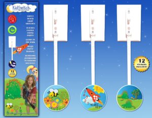 kidswitch lightswitch extension for toddlers - laurie berkner edition - 3 count - includes 12 themed art decals - multi-award winning!