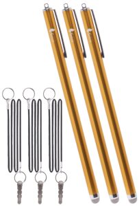 fenix - set of 3 gold xxl extra long stylus pen [7.3"] micro knit hybrid fiber tip includes 15" lanyard for iphone 5,5c,6,6+, ipads, samsung galaxy s5,s6,edge, kindle fire and much more