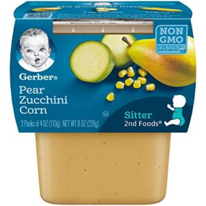 gerber 2nd foods pear zucchini corn, 4 oz tubs, 2 count (pack of 8)