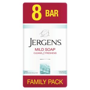 jergens mild soap, lightly scented gentle cleansing soap, for all skin types, 3.5 ounce (pack of 8)