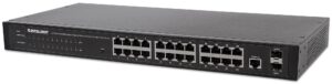 intellinet 24 port web managed gigabit ethernet switch with 2 sfp ports –with 19" rackmount brackets, snmp management and remote monitoring, metal housing, fanless & quiet–3 yr mfg warranty-560917