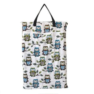 hibaby large hanging wet/dry cloth diaper pail bag for reusable diapers or laundry (owl&tree)