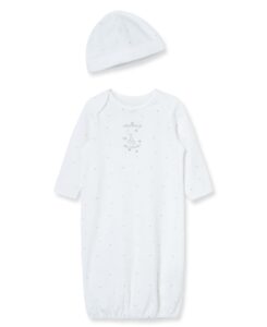 little me baby unisex nightgown and cap set, white, 0-3 months