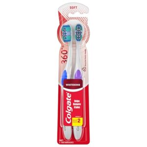 colgate 360 optic white whitening toothbrush, soft - 2 count