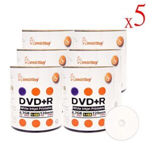 smartbuy 3000-disc 4.7gb/120min 16x dvd+r white inkjet hub printable blank data recordable media disc