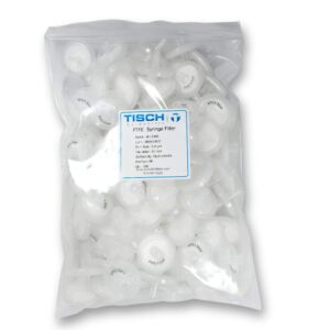 tisch brand sf17400 polytetrafluoroethylene ptfe syringe filter, 5.00um, 25mm, 1/pk/100 per pack | wettability: hydrophobic | maximum operating temperature: 130 degrees c | burst pressure (psi): 87 |