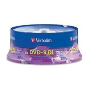 verbatim dual-layer dvd+r discs, 8.5gb, 8x, spindle, 30/pk, silver