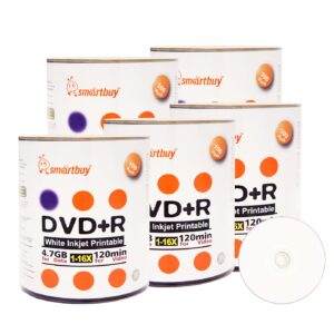 smart buy 500 pack dvd+r 4.7gb 16x white printable inkjet blank media record disc, 500 disc 500pk