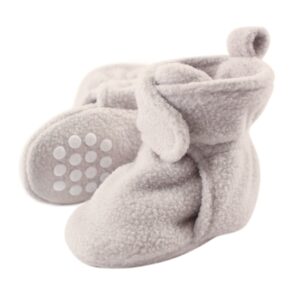 luvable friends baby girls cozy fleece booties slipper sock, grey, 0-6 months infant us