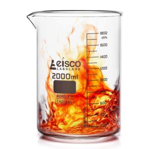 eisco beaker, 2000ml - borosilicate glass, low form, with spout - 200ml graduations