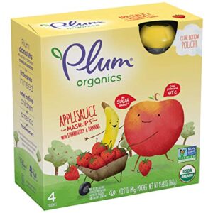 plum organics applesauce, strawberry & banana, 3.17 oz, 4 ct