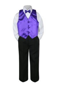 4pc formal baby teen boy purple vest bow tie set black pants suit s-14 (8)