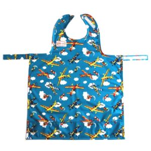 bib-on, full-coverage bib and apron combination for infant, baby, toddler ages 0-4. (planes)