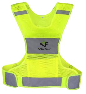 reflective running vest - 360° high visibility yellow safety vest with adjustable side closure and inside pocket - medium