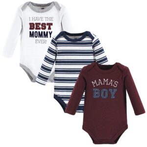 hudson baby unisex baby cotton long-sleeve bodysuits mamas boy, 3-6 months