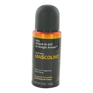 designer imposters mascolino by parfums de coeur for men 4 oz body spray