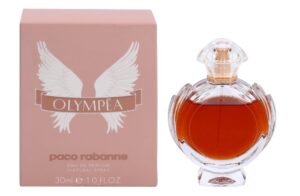 paco rabanne olympea fragrance for women - vanilla, woody, warm spicy - notes of water jasmine, ginger flower and green mandarin - salty and floral scent - amber floral fragrance - edp spray - 1 oz