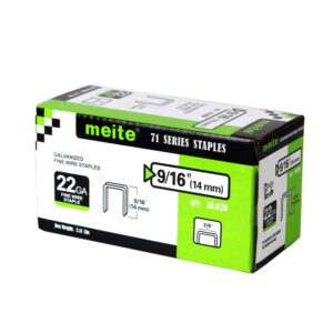 meite 22g71s916 22 gauge 71 series 3/8" crown wide 9/16" leg length galvanized staples for upholstery stapler 10,020 pcs/box (1 box)