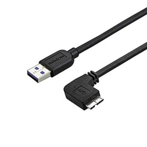 startech.com 2m 6 ft slim micro usb 3.0 cable m/m - right-angle micro-usb - usb 3.0 a to micro b - angled micro usb - usb 3.1 gen 1 5gbps (usb3au2mrs), black