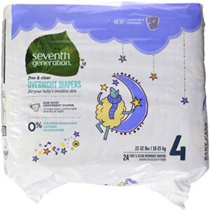 seventh generation baby overnight diapers, free & clear, stage 4, 22-32lbs, 24 count (packaging may vary)