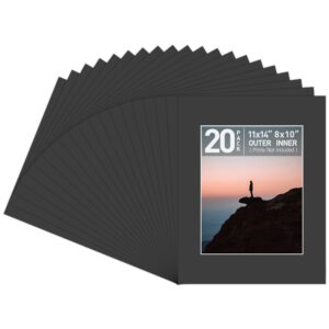 golden state art, pack of 20 11x14 black picture mats with white core bevel cut for 8x10 pictures