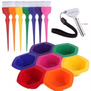 perfehair small hair coloring dye mixing tint bowls and brush kit - set of 7 rainbow colors | 6.8 fl oz per bowl