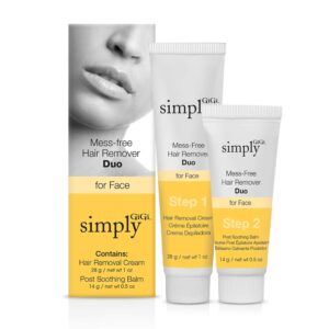 simply gigi mess-free facial hair removal cream and soothing balm duo, for all skin types, 2-pc