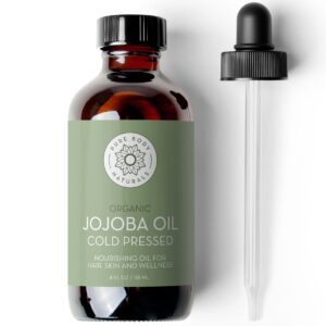 pure body naturals organic jojoba oil, 4 fl oz - 100% pure, organic, cold pressed jojoba oil for skin, face, nails and hair growth - carrier oil for mixing essential oils